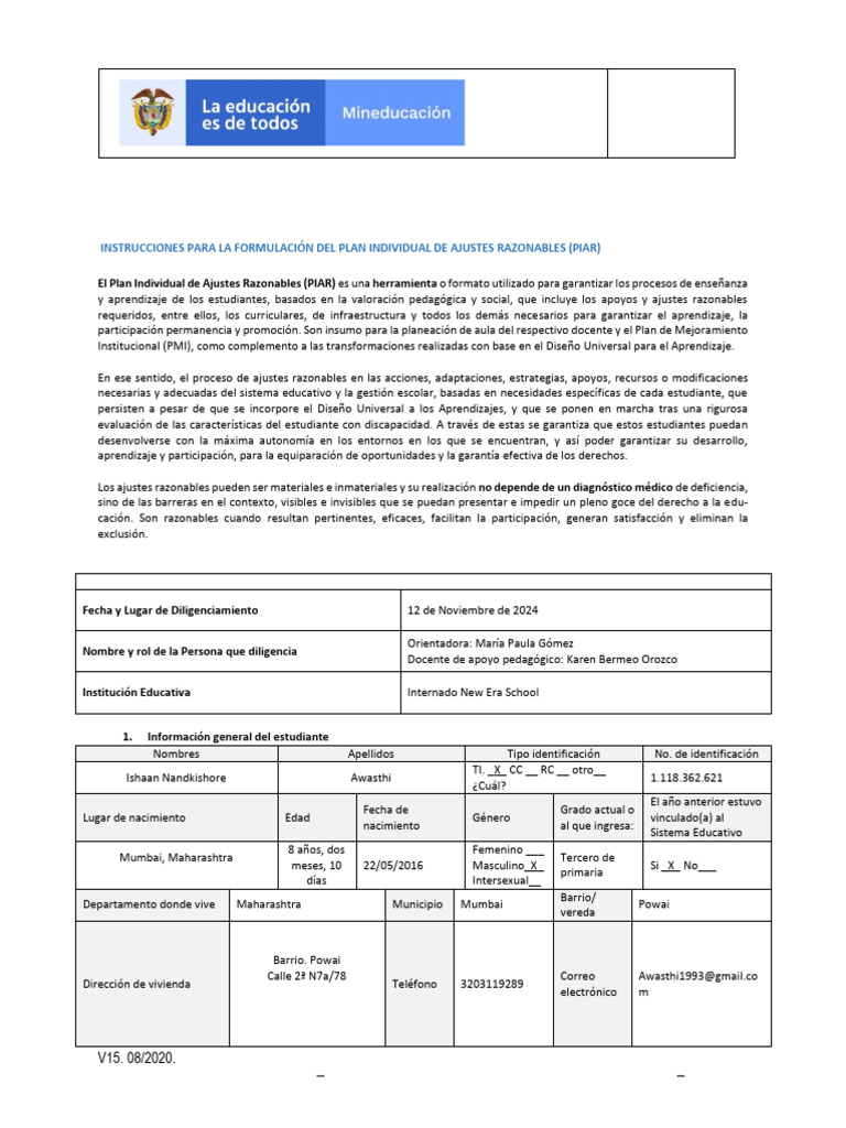 Formato PIAR 15v | PDF | Aprendizaje | Evaluación