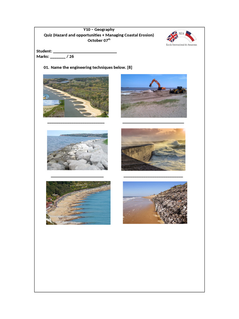 Quiz (Hazard and Opportunities - Managing Coastal Erosion) | PDF