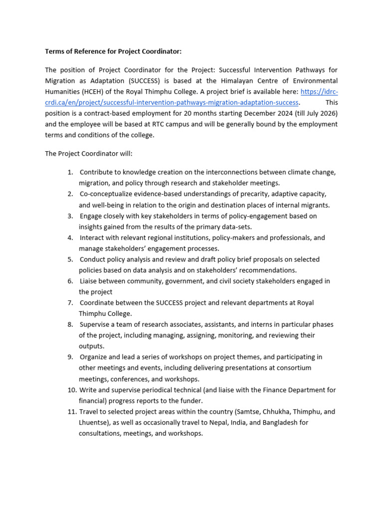 TOR 2024 Oct Project Coordinator | PDF