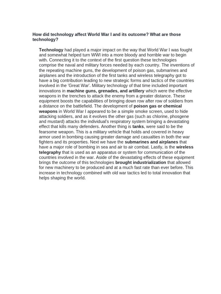 Technology On World War 1 | PDF