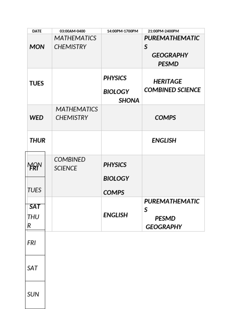 December Time Table | PDF