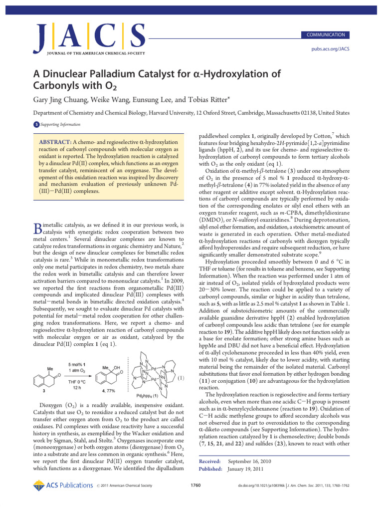 Dinuclear Pd Catalyst for R-Hydroxylation | PDF | Chemical Reactions ...