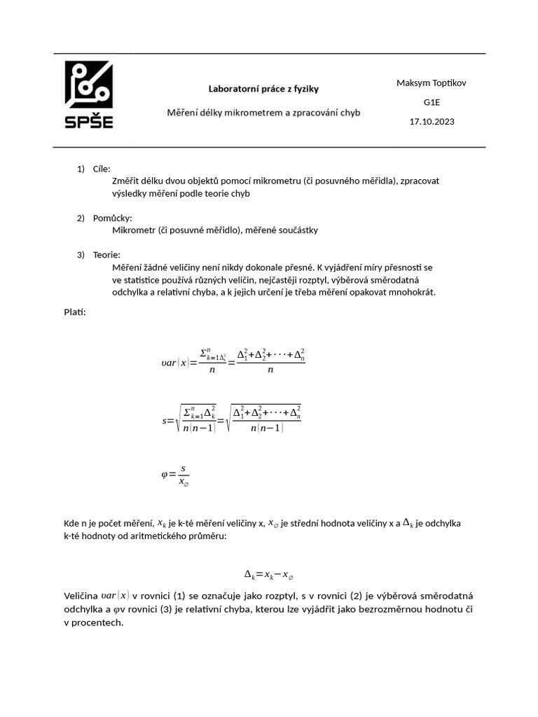 Fyzika - 1.laborky | PDF