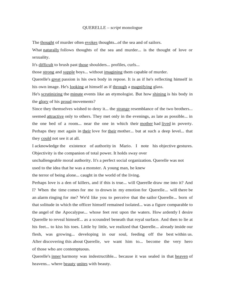QUERELLE Script Monologue | PDF