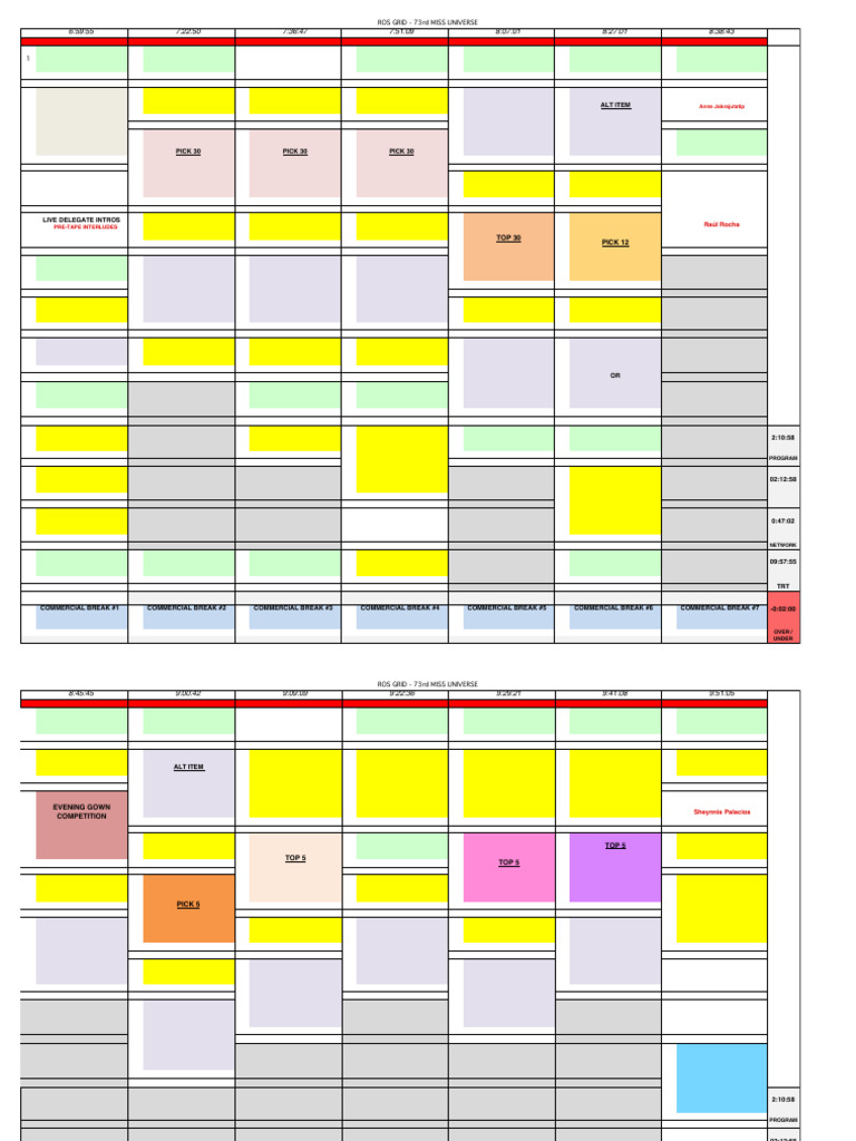 ROS Grid 11-15 2024 - Miss Universe 73 | PDF | Television | Entertainment