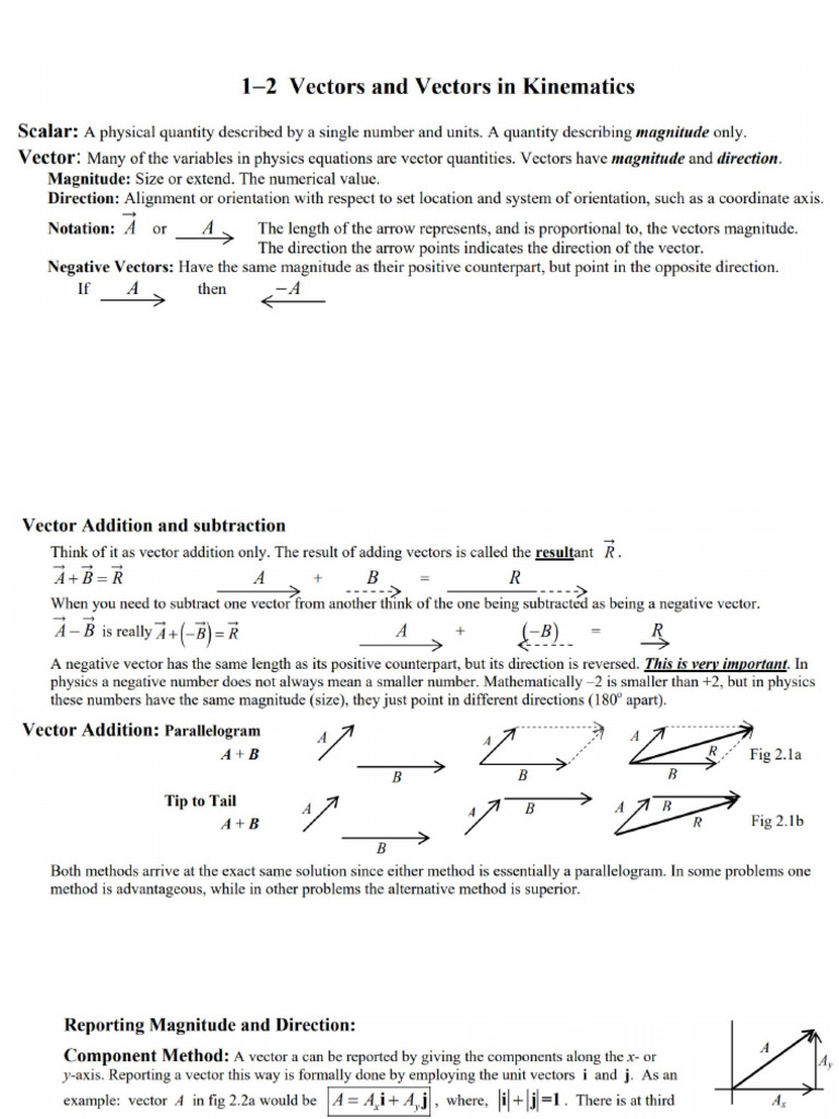 1.2 Vectors in Kinematics | PDF