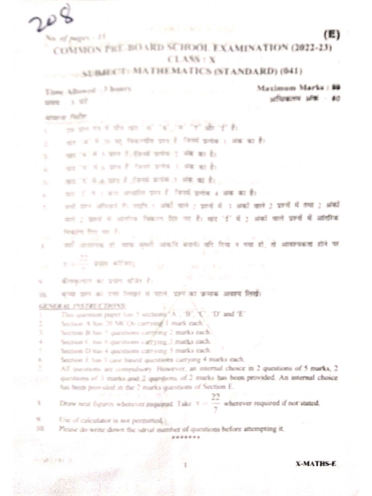 QP X Maths Standard - Evening | PDF