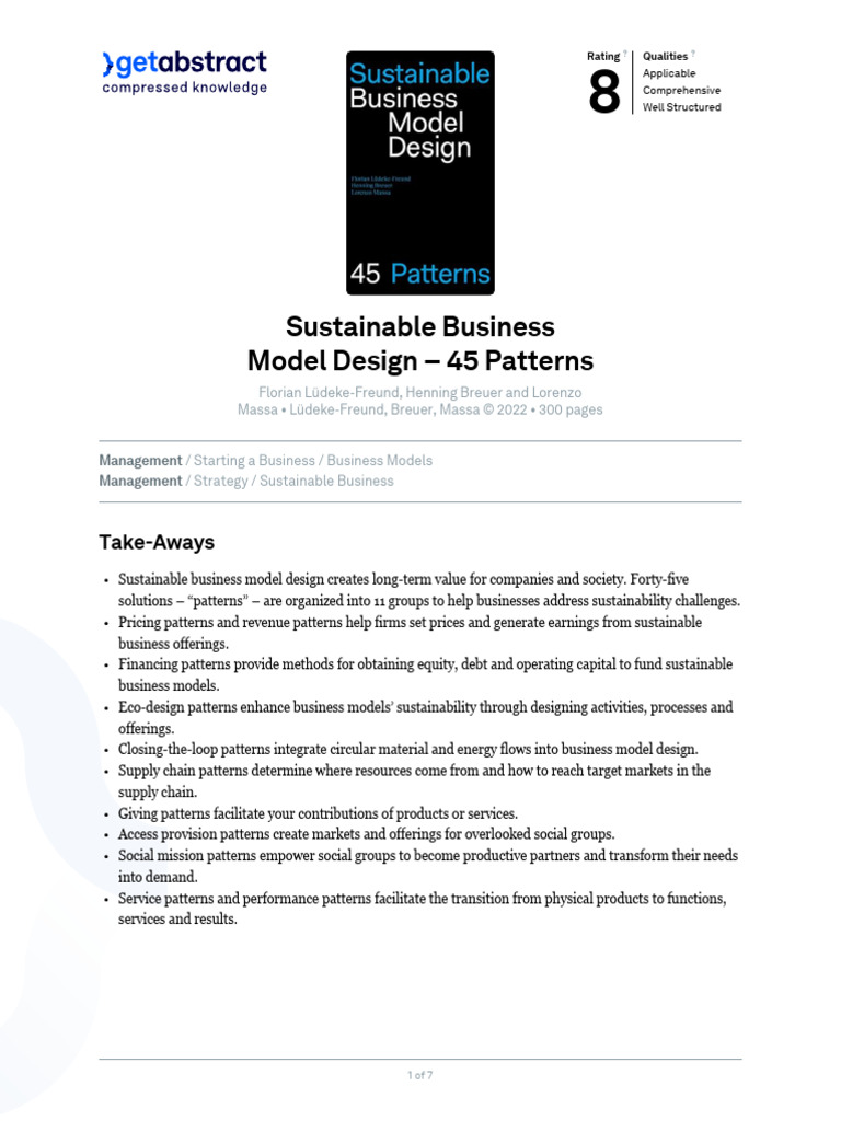 Sustainable Business Model Patterns | PDF | Supply Chain | Sustainability