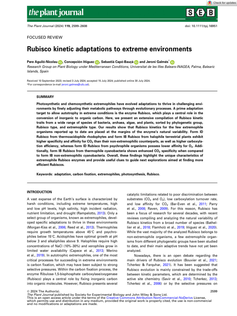 Rubisco Kinetics in Extremophiles | PDF | Carbon Dioxide | Photosynthesis