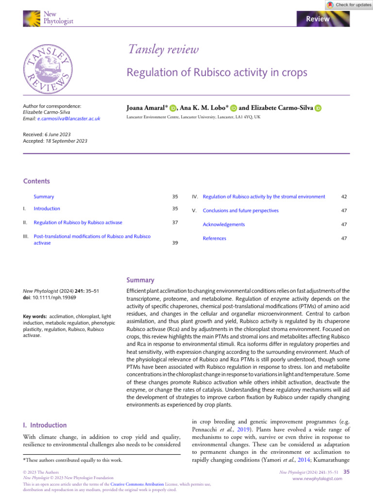 Regulation of Rubisco activity in crops | PDF | Enzyme Inhibitor ...