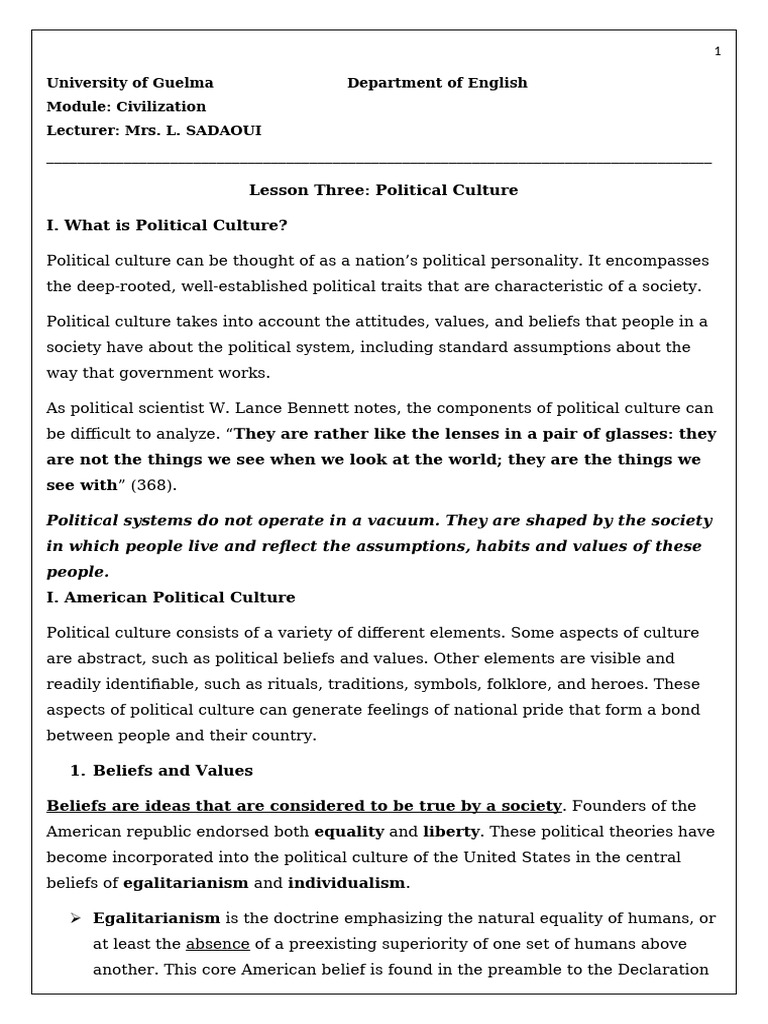 Lesson 3 Political Culture | PDF | United Kingdom | Political Science
