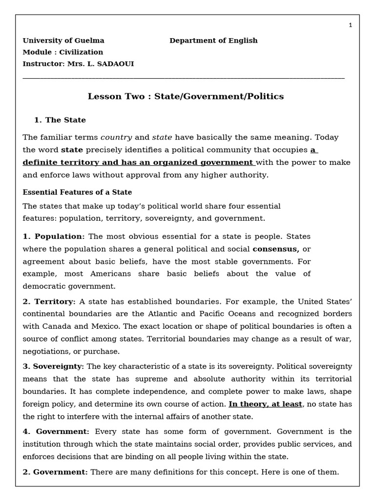 Lesson 2 Politics and Government | PDF | Monarch | Sovereignty