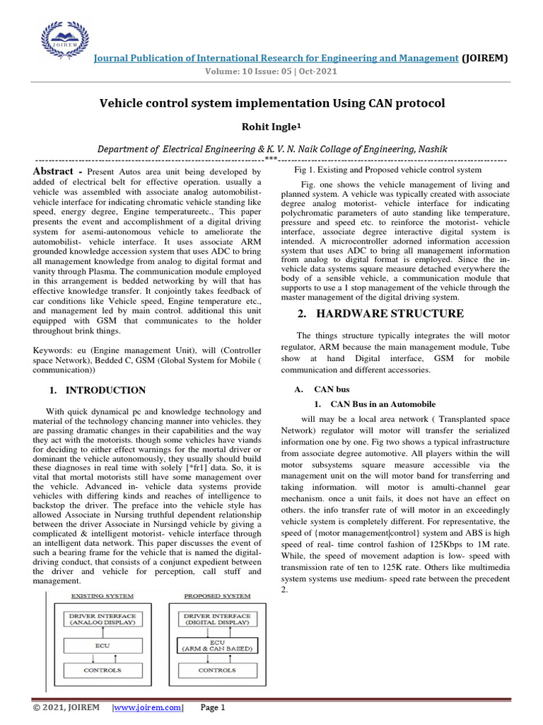 Vehicle Control System Implementation Using CAN Protocol | PDF | Analog To Digital Converter ...