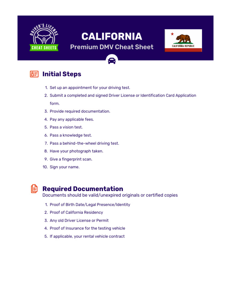 Open Dmv Cheat Sheet California en Car Premium | PDF