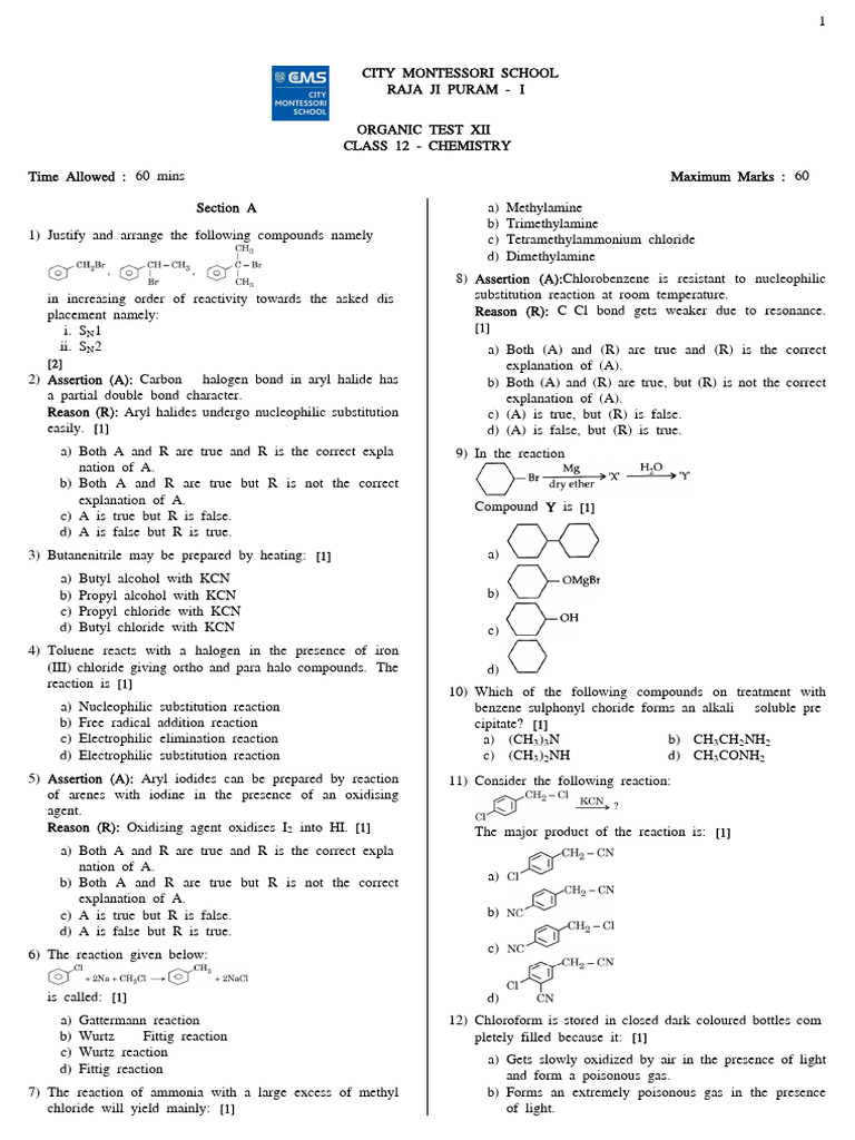 ORGANIC TEST XII Test Chemistry | PDF | Aldehyde | Amine