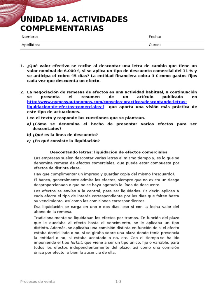 U14 Actividades Procesos de Venta | PDF | Deuda | Bancos