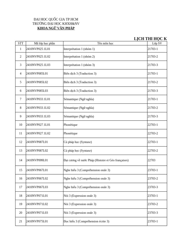Nvp-lịch Thi Hk1 24-25 Sv | PDF