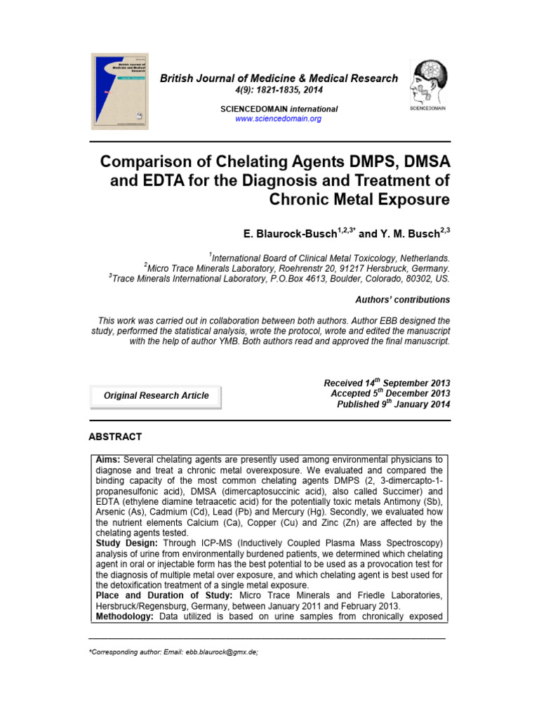 Blaurock Busch Busch 2014 Comparison of Chelating Agents Dmps Dmsa and Edta For The Diagnosis ...