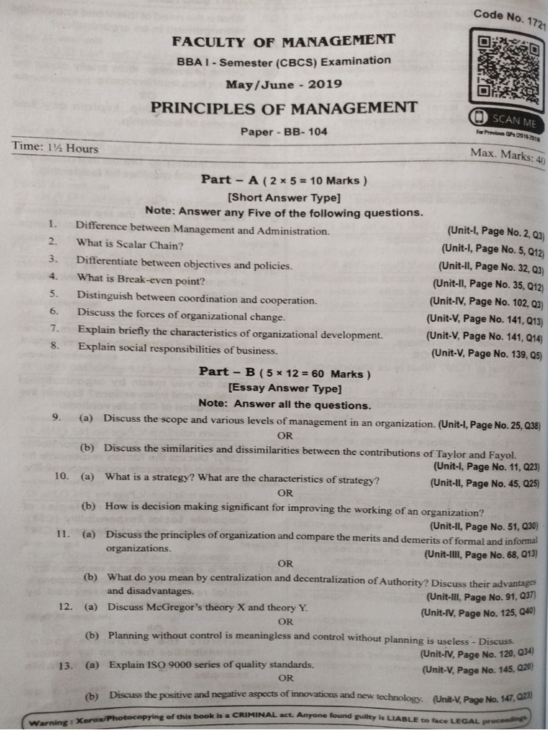 Principles of Management Important Questions | PDF
