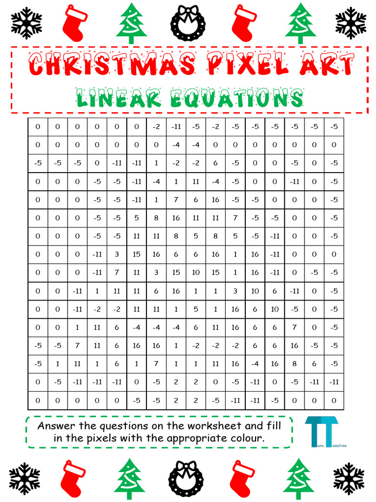 Christmas Activity Linear Equation Colouring Worksheet and Grid | PDF