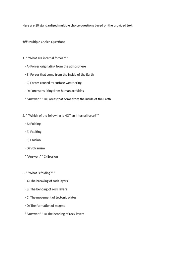 Geology Quiz: Internal Forces & Landforms | PDF | Atmosphere Of Earth ...
