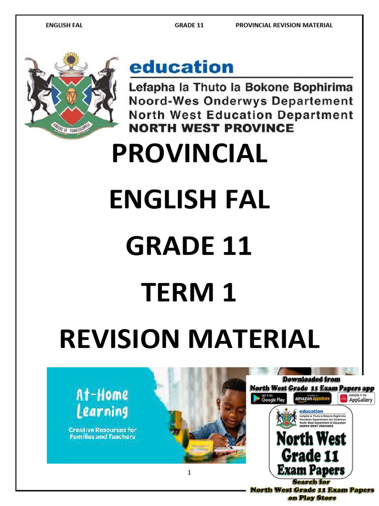 Grade 11 English FAL Revision Guide | PDF | Verb | Noun