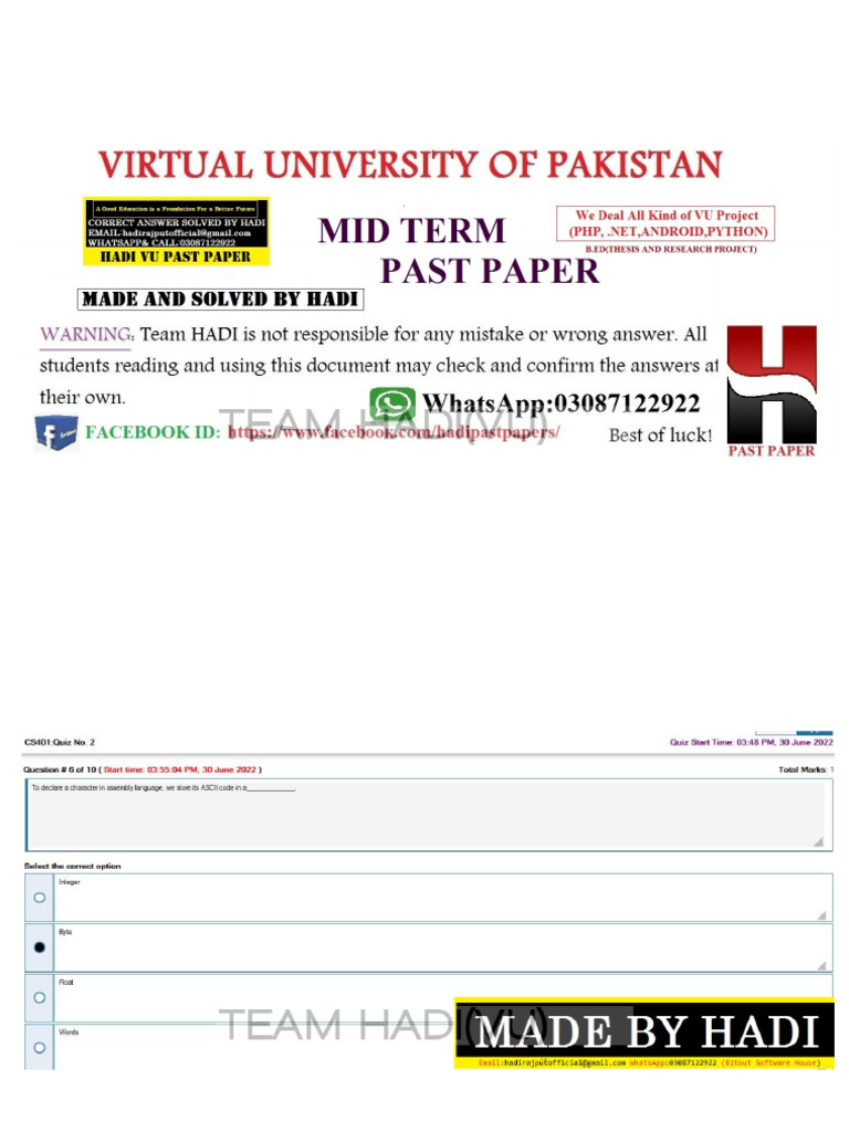 Cs401 Midterm File 6 Solved by Team Hadi | PDF