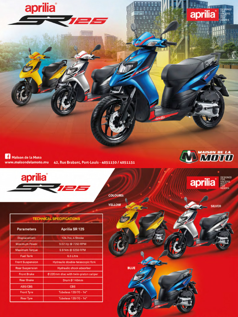 Datasheet Aprilia SR 125 July 2024 LR | PDF