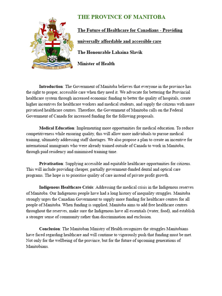 Manitoba Ministry of Health Position Paper | PDF