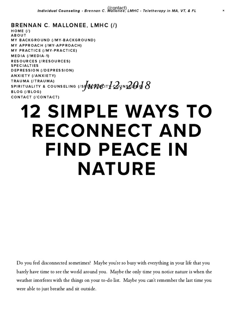 12 Simple Ways To Reconnect and Find Peace in Nature - Brennan C ...