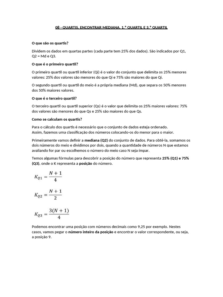 Cálculo de Quartis e Mediana | PDF