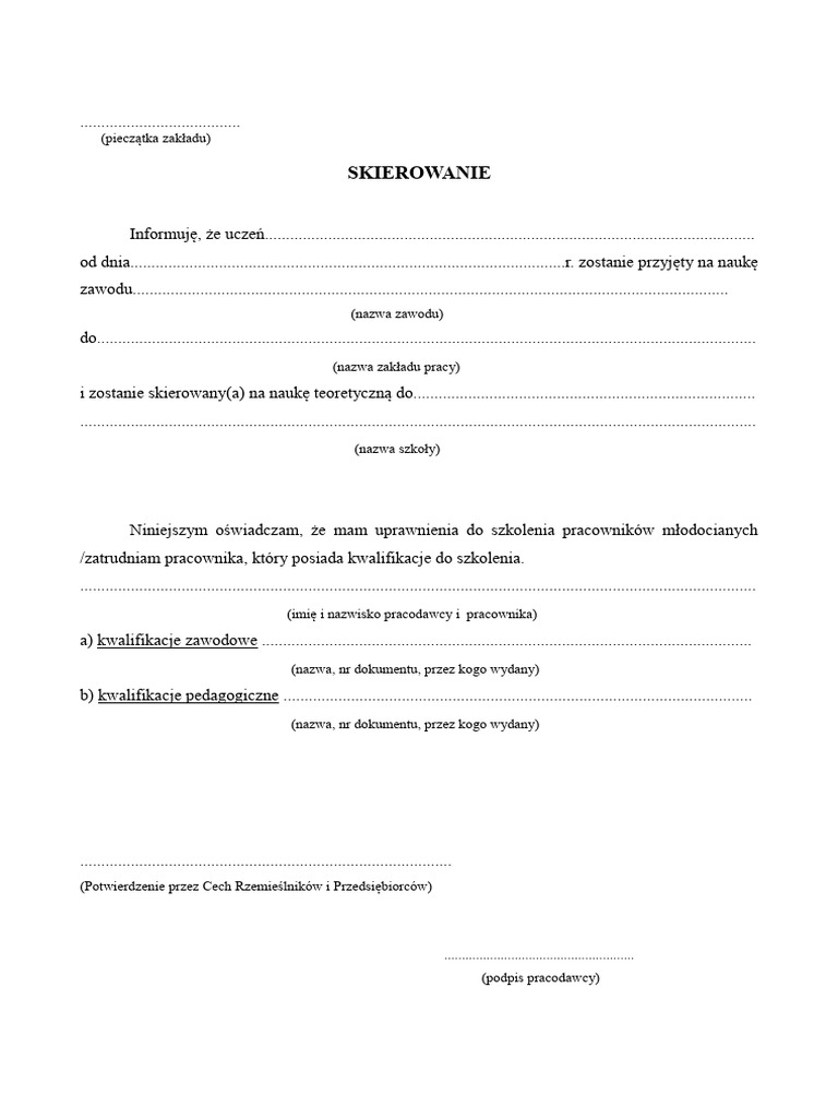 Skierowanie Dla Ucznia | PDF