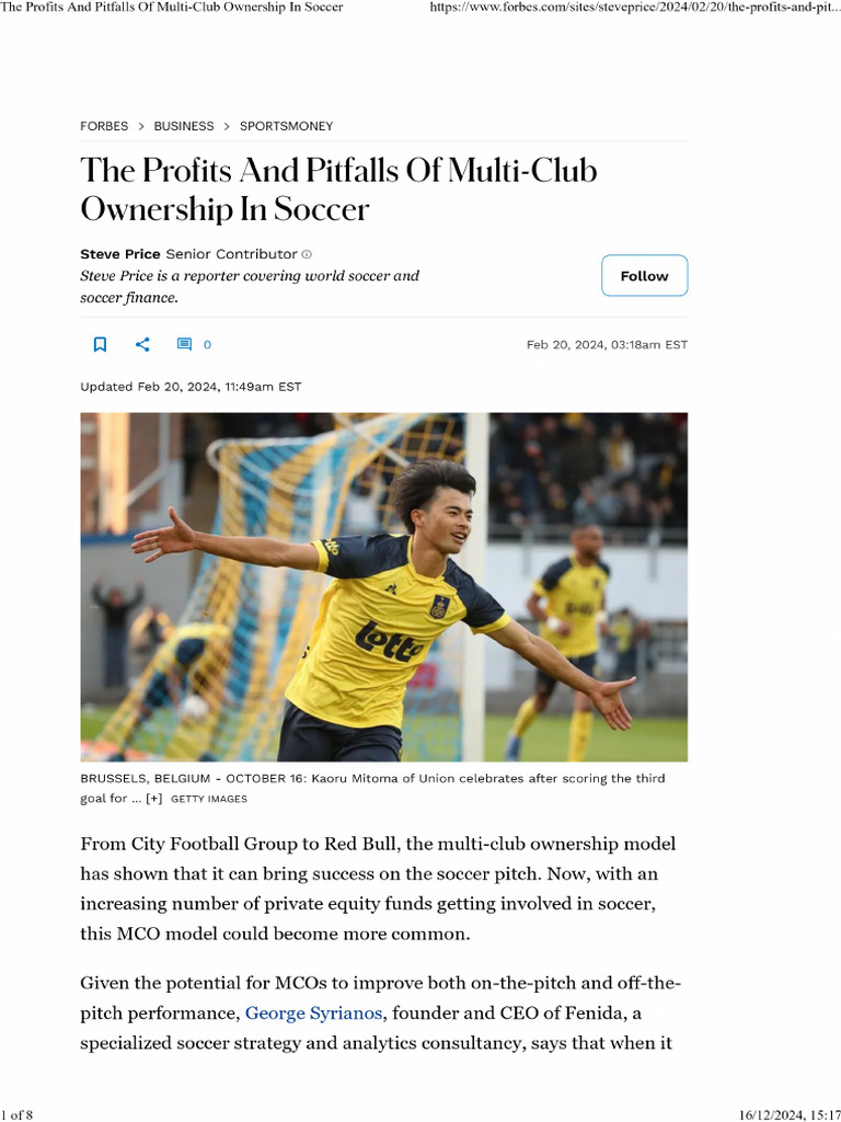 The Profits and Pitfalls of Multi-Club Ownership in Soccer | PDF ...