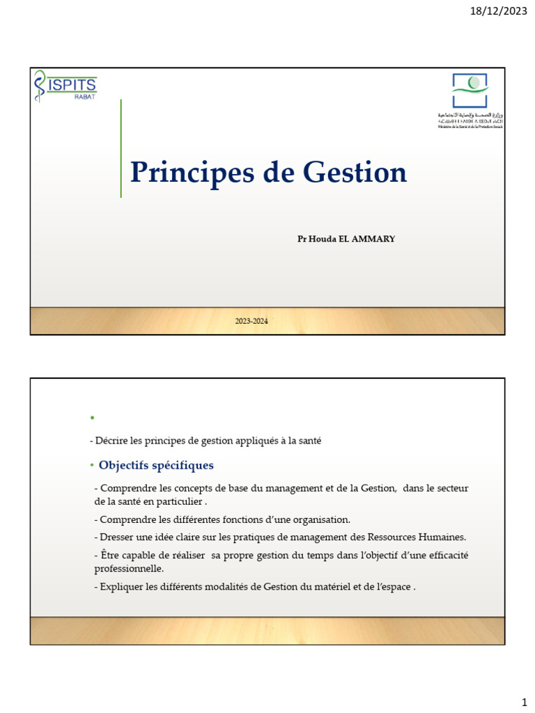 Cours Principes de Gestion Partie 1 | PDF | Gestion stratégique | Gestion de projet