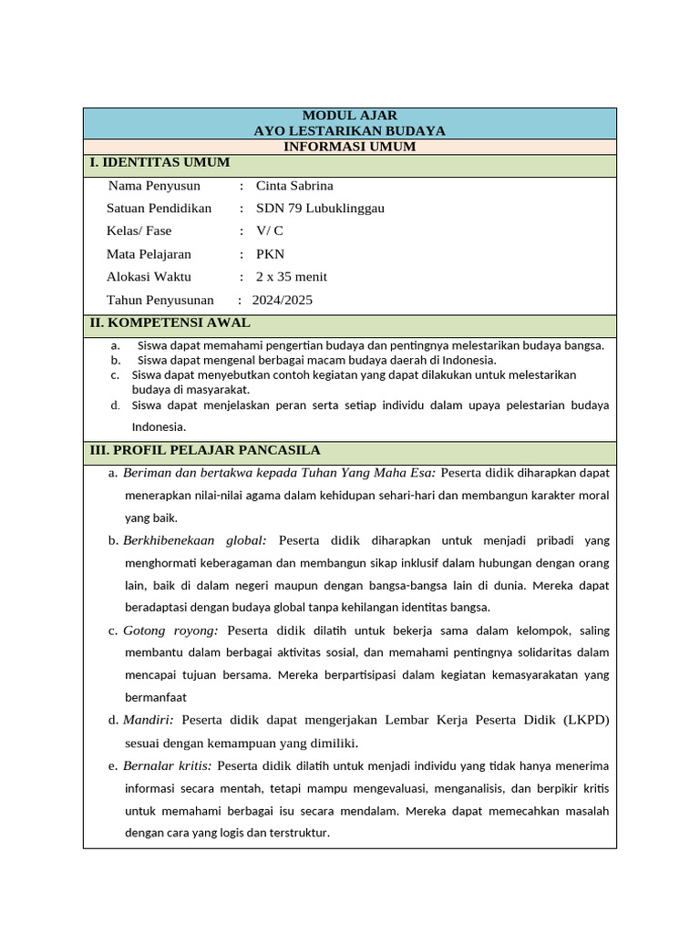 Modul Ajar Cinta Sabrina Fixx | PDF