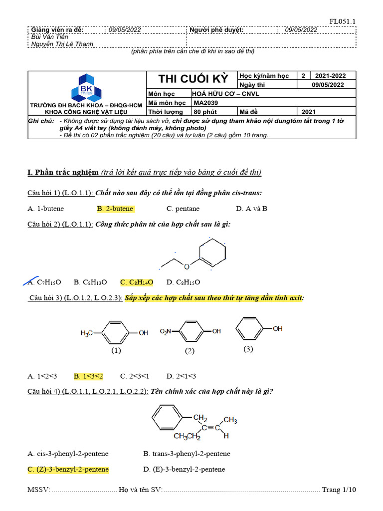 De Thi HHC-k20 - 01 | PDF