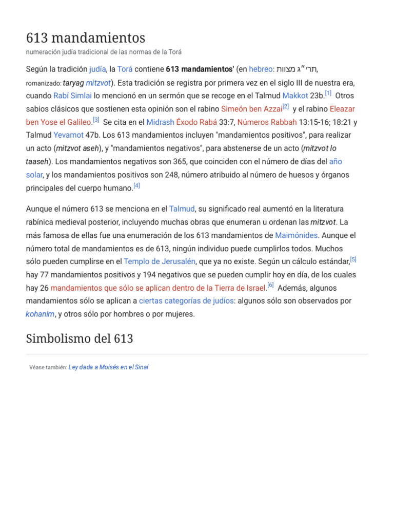 613 Mandamientos de la Torá Judía | PDF | Diez Mandamientos | Creencia ...