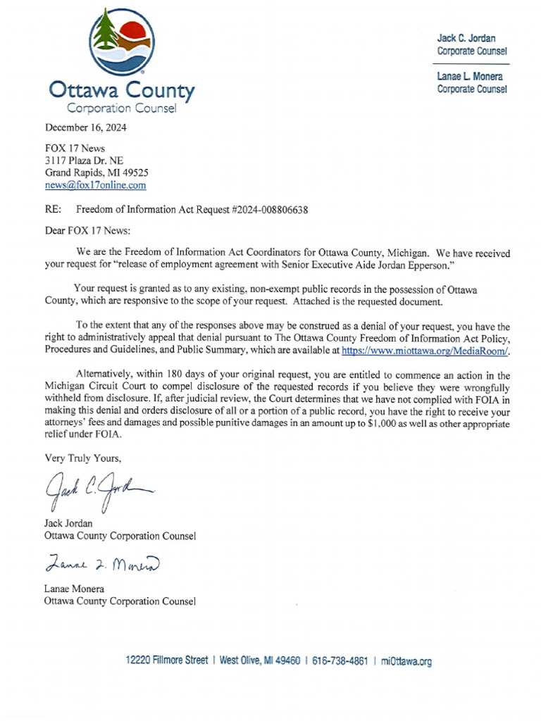 Ottawa Co Jordan Epperson Separation Agreement | PDF