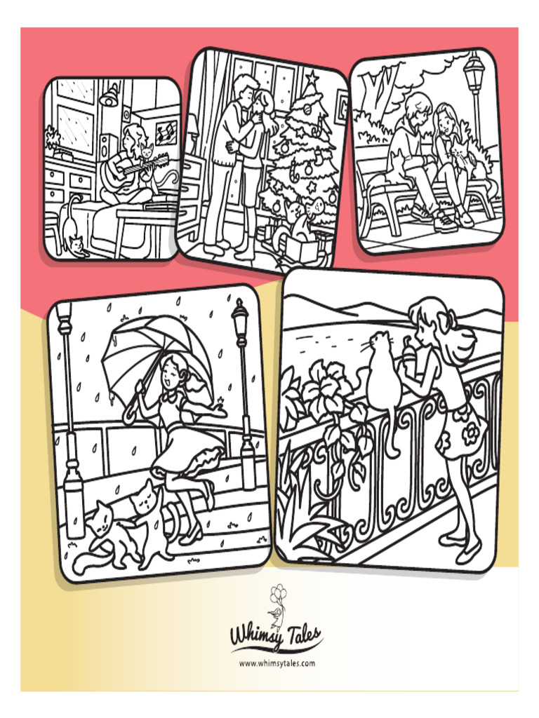 Whimsical Cozy Moments With Cats Coloring Book Final | PDF