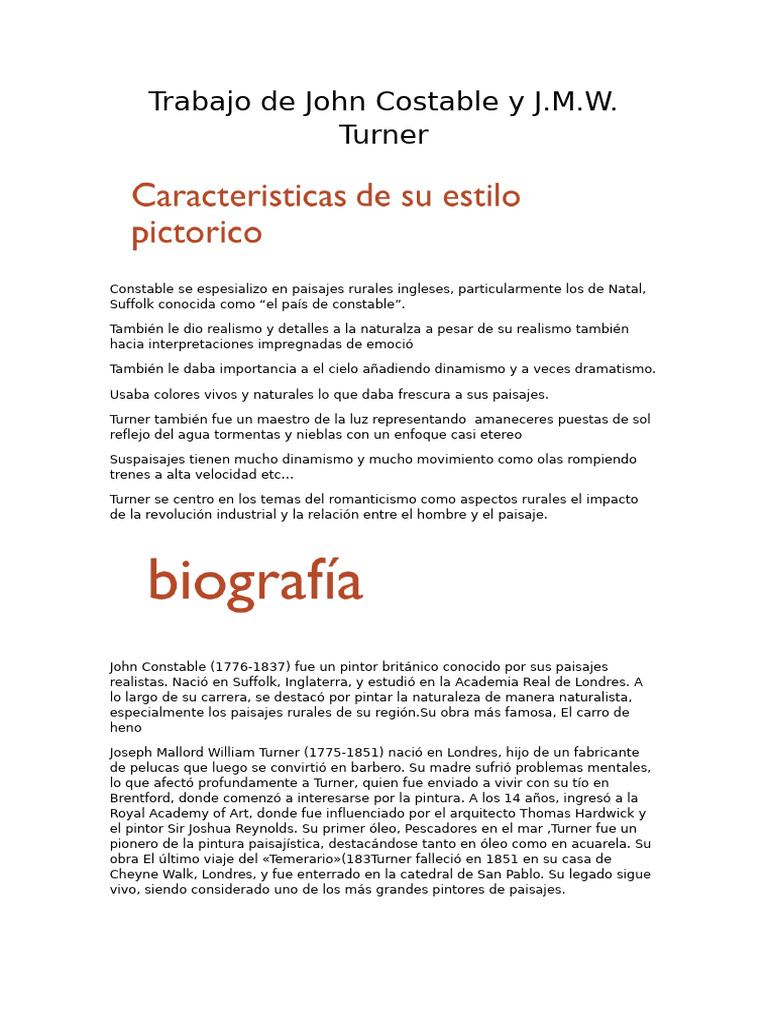 Trabajo de John Costable y J.M.W Turner Agustiiiiiiiiii | PDF | JMW ...