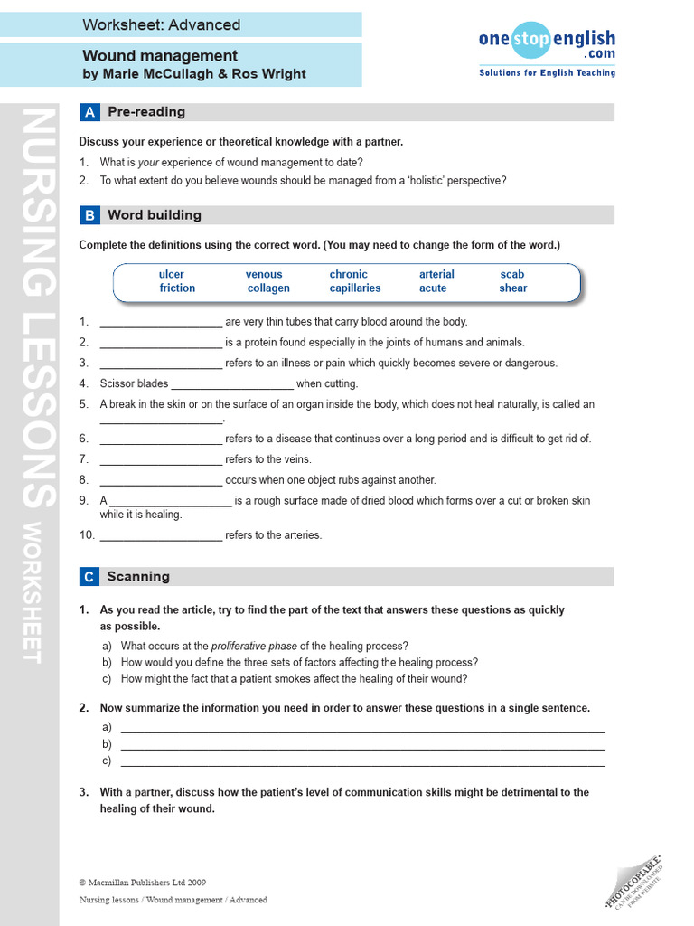 Wound Management - Worksheet - Advanced | PDF | Wound | Wound Healing