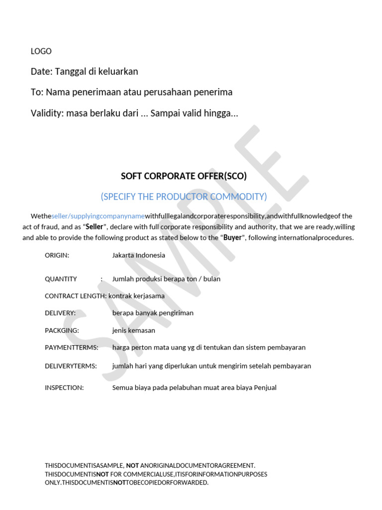 Contoh Soft Corporate Offer (SCO) | PDF