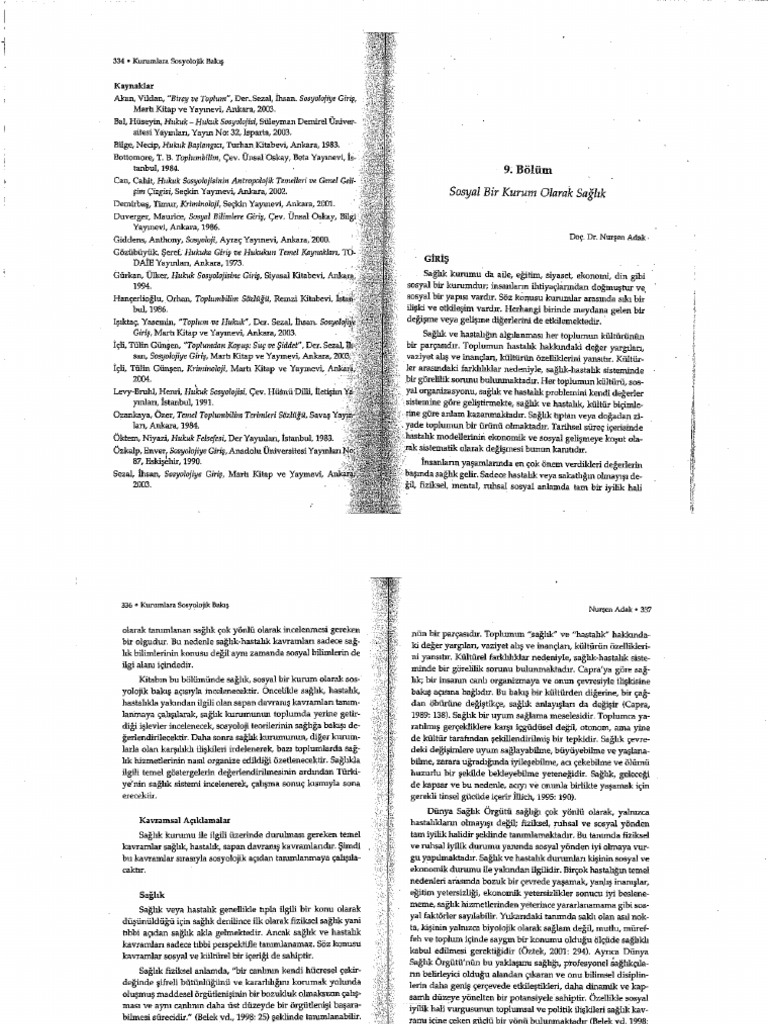 Hafta Sosyal Bir Kurum Olarak Sağlık N. Adak (1) - Compressed | PDF