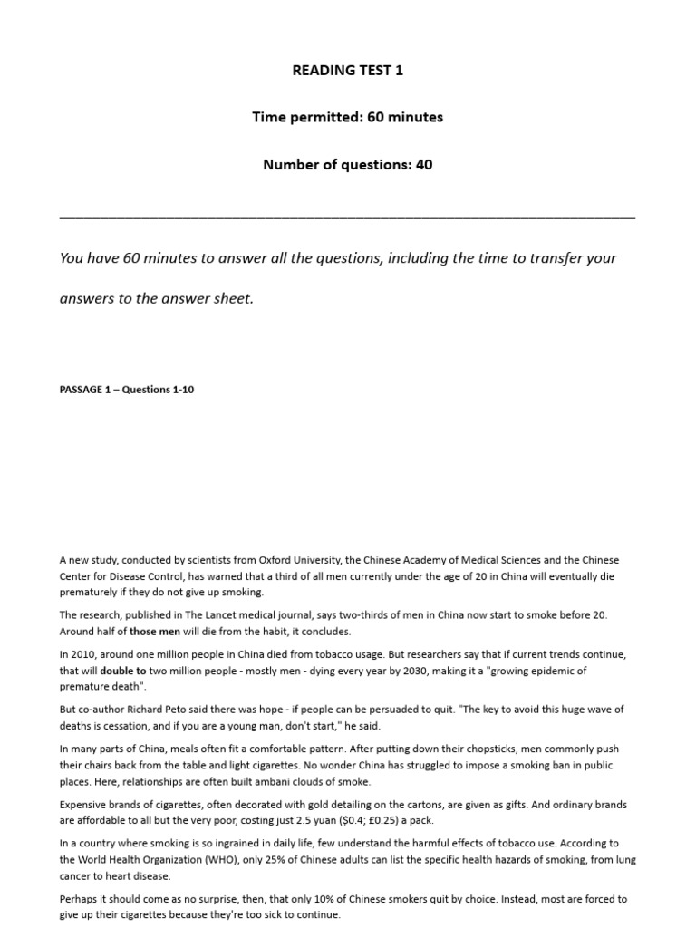 Reading Test 1 - Vstep Part 2 | PDF | Greenhouse Gas | Tobacco Smoking