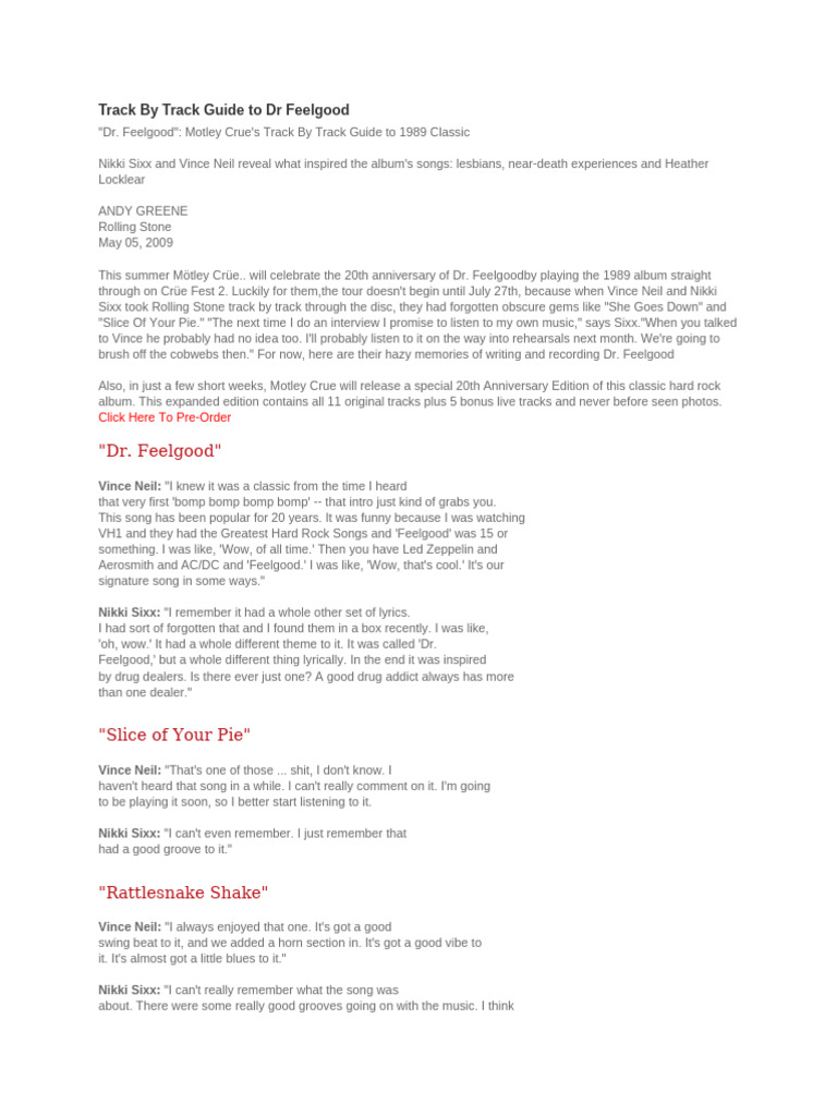 Mötley Crüe's Dr. Feelgood Track Insights | PDF | Albums | Recorded Music