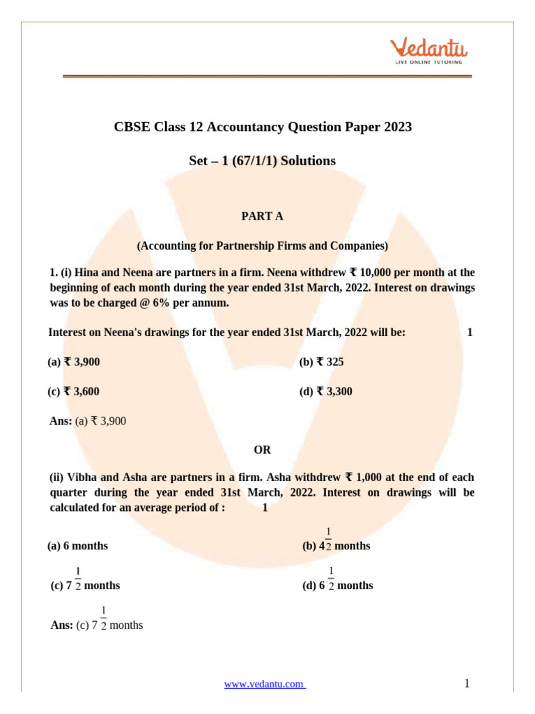 Cbse Class 12 Accountancy Question Paper Set 1 67 1 1 2024 | PDF | Cash ...