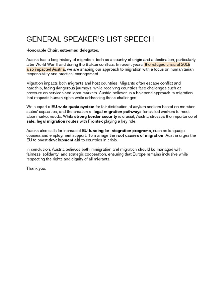 GENERAL SPEAKER’S LIST SPEECH | PDF