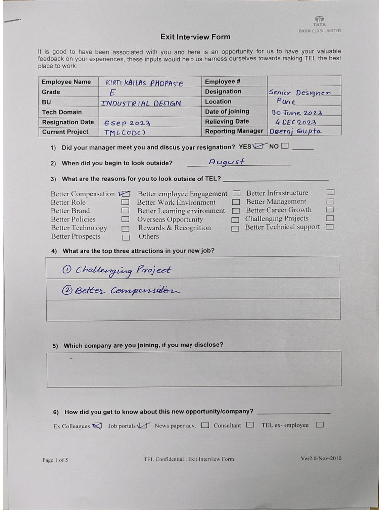 Exis Interview Form | PDF