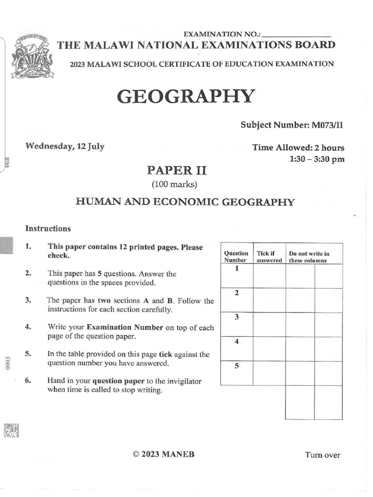 2023 Msce Geography PP Ii | PDF