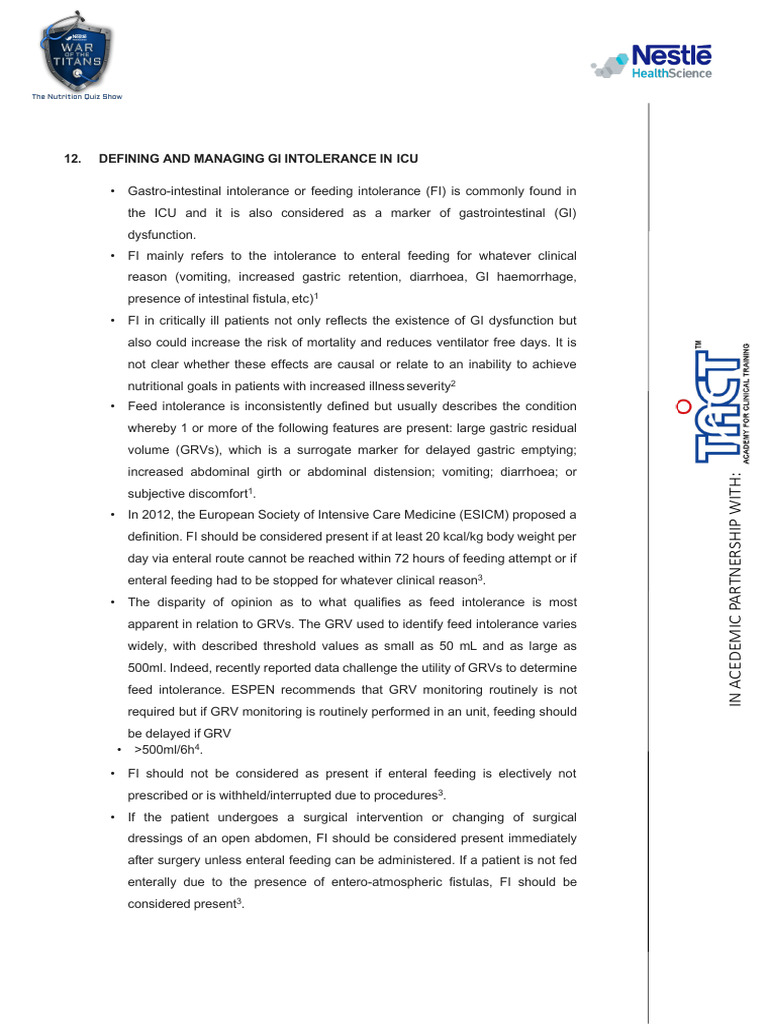 Managing GI Intolerance in ICU Patients | PDF | Drugs | Medicine
